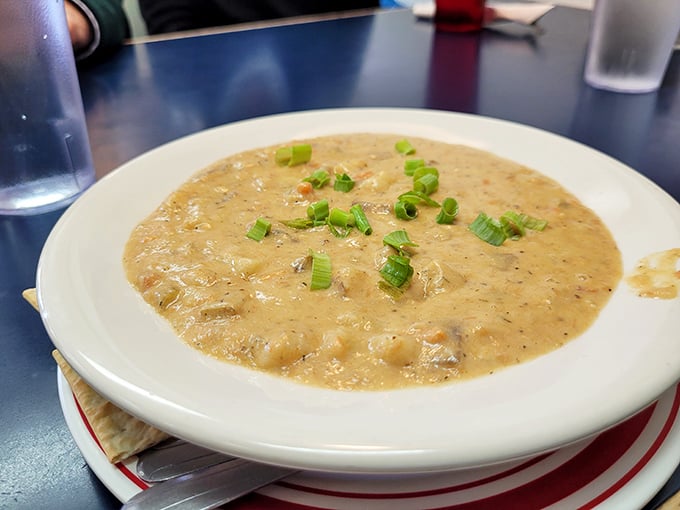 This isn't just soup&mdash;it's liquid comfort with a story to tell. Chunks of goodness swimming in creamy broth, topped with green onions for that perfect finish.