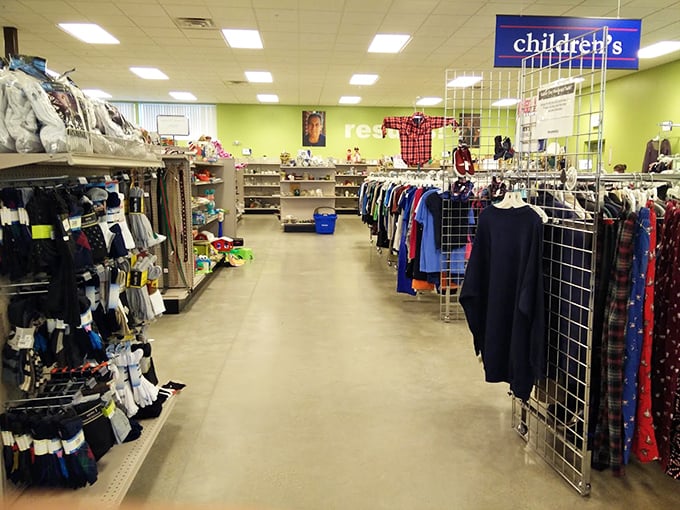 The children's section offers neatly arranged clothing options, proving that outfitting growing kids doesn't have to break the family budget.