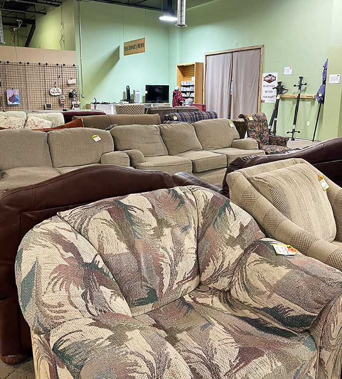 The sofa section: where your posterior can test-drive its future throne while your imagination redecorates your entire living room on a dime. 