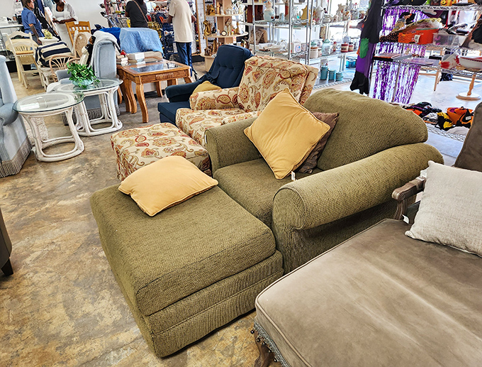 Sofa safari at its finest! That olive-green sectional might just be the conversation piece your living room has been silently begging for.