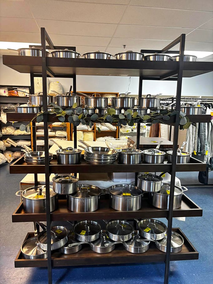 Cookware heaven for aspiring chefs and dinner party hosts. These gleaming pots and pans have seen fewer miles than their retail counterparts but cost a fraction of the price.
