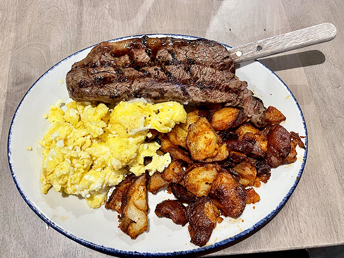 Steak and eggs: the breakfast of champions, cowboys, and anyone who believes the day should start with serious protein and golden potatoes. 