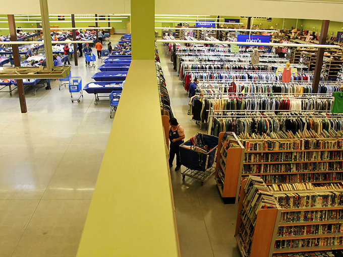 From this bird's-eye view, the true scale of the thrifting wonderland reveals itself. It's like the Library of Alexandria met a department store.