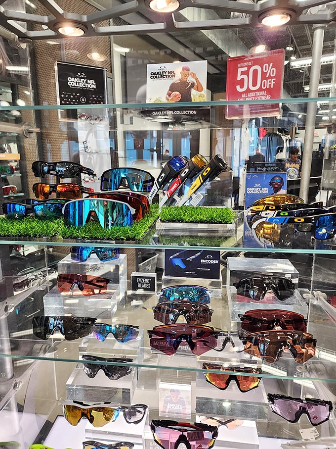 Oakley's sunglasses display is practically a work of art &ndash; those mirrored lenses reflecting your future as a much cooler, more stylish human being.
