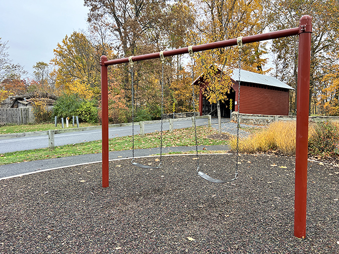 Even the playground equipment gets a view of the bridge&mdash;talk about prime real estate for a swing set.