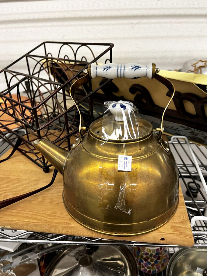 This vintage brass teapot whispers stories of family gatherings and afternoon teas. Just imagine the conversations it's witnessed!