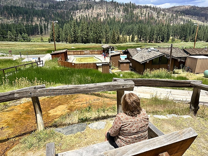 A wooden bench offers front-row seating to nature's greatest show&mdash;no tickets required, just the willingness to sit and appreciate the view.