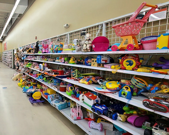 Childhood joy by the shelf-full&mdash;this toy aisle contains more imagination fuel than a Pixar writer's room on deadline day.