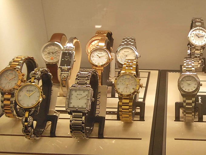 Time literally stands still in the Bulova display case – unlike your excitement when you see these prices.