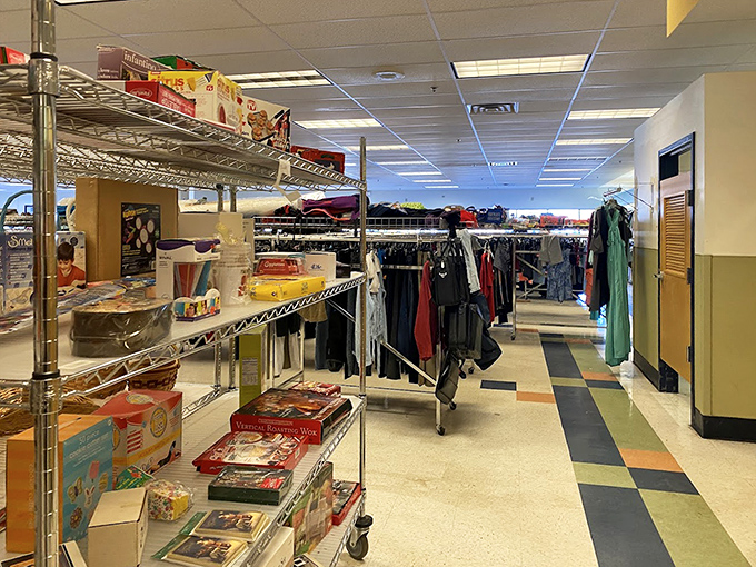 The retail equivalent of archaeological layers. Somewhere between those hangers and board games lies someone's future conversation piece.