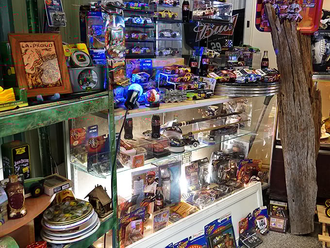 NASCAR memorabilia heaven! From die-cast collectibles to framed racing ephemera, this booth is where speed demons come to slow down and reminisce.