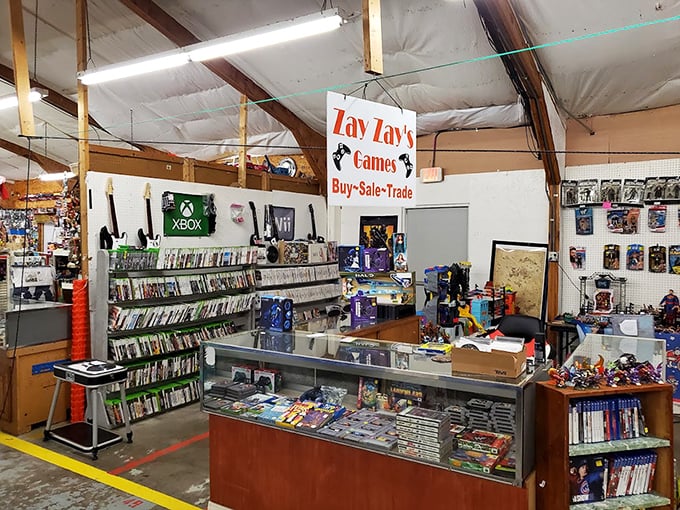 Zay Zay's Games offers a time machine disguised as a vendor booth, where forgotten consoles and cartridges await their chance to transport players back to simpler gaming days.