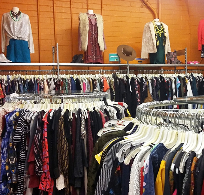 Mannequins showcase curated outfit possibilities that whisper, "Yes, you too can look this put-together for under $35."