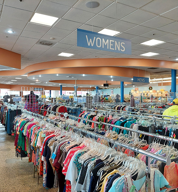 The women's section: a rainbow of possibilities where that perfect vintage blazer is definitely hiding somewhere.