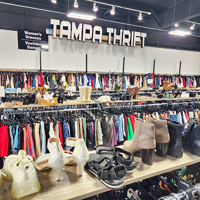 The women's dress section offers everything from casual sundresses to elegant evening wear. That perfect "where did you get that?" conversation starter is hiding somewhere in these racks.