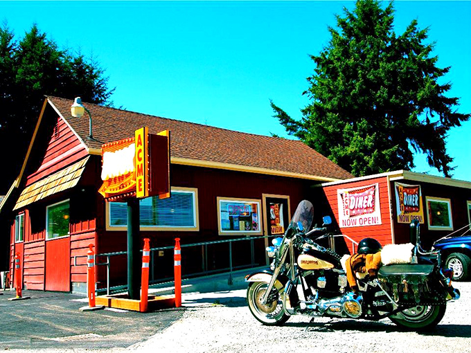 ACME's bright red exterior stands out like a beacon for hungry travelers&mdash;the kind of roadside find that makes a journey memorable.