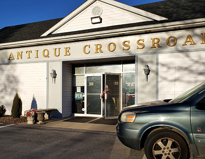 Antique Crossroads' clean white exterior hides a labyrinth of vintage wonders &ndash; like finding a time portal in a suburban neighborhood.
