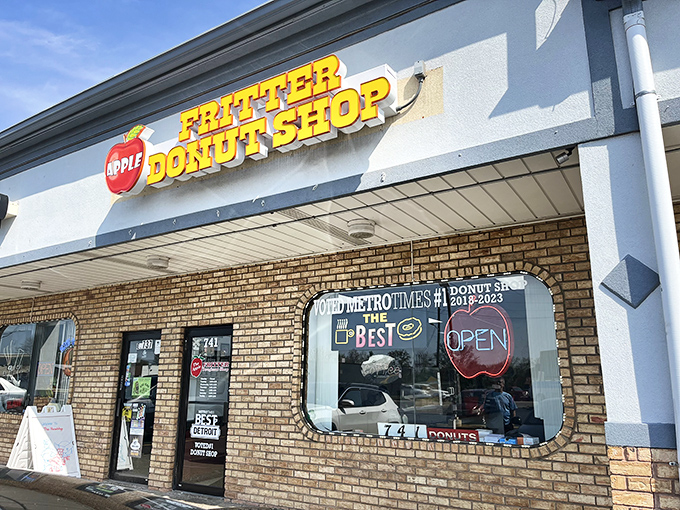 The Apple Fritter Donut Shop proudly displays its Metro Times crown &ndash; royalty in the world of fried dough.