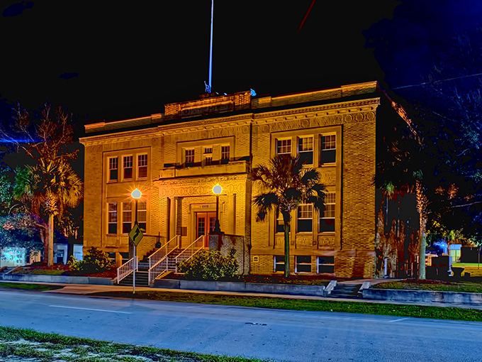 Avon Park's building glows like a golden beacon, reminding everyone that civic pride never goes out of style.