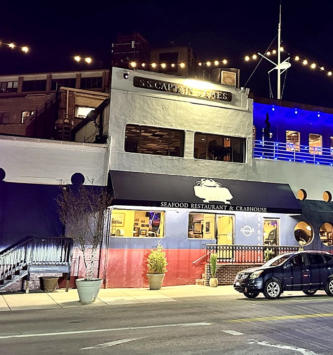 Captain James: where your seafood arrives on a boat that never sails. Maritime whimsy meets serious crab skills.