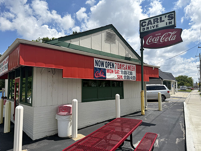 Classic drive-in architecture that makes you want to roll down windows and order from your car.