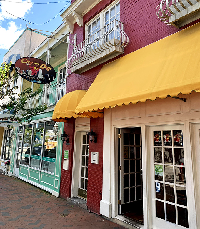 City Dogs' bright red brick and yellow awnings stand out in Richmond like a hot dog wearing a tuxedo&mdash;casual elegance at its finest.