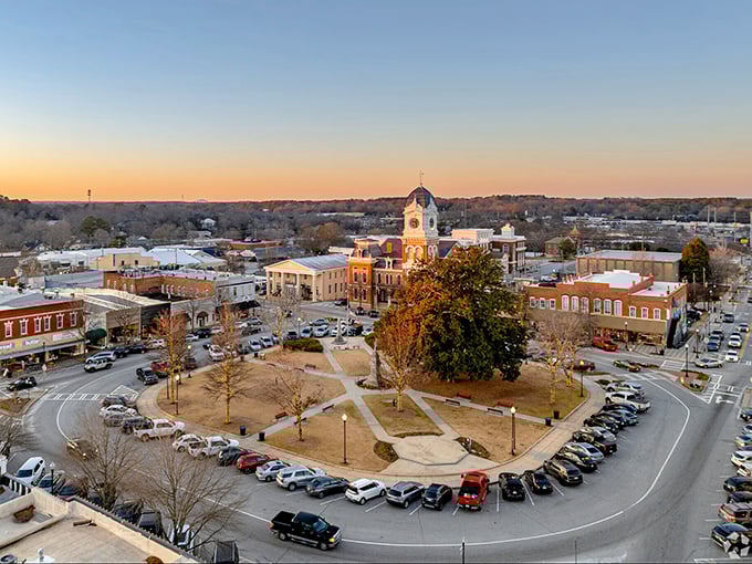 Covington's historic town square at sunset - where small-town charm meets Hollywood magic in perfect harmony.
