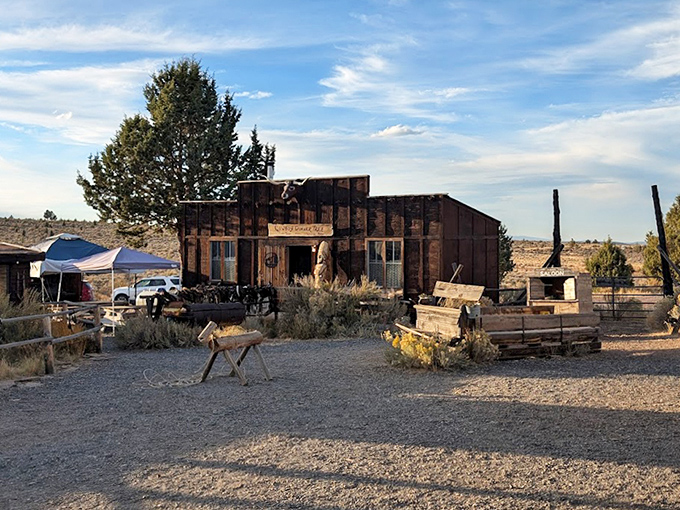 Out here in the high desert, this weathered building serves steaks bigger than some Texas tall tales.