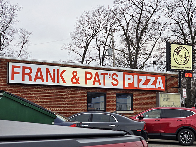 Frank & Pat's bold red sign promises the kind of pizza that built America's heartland.