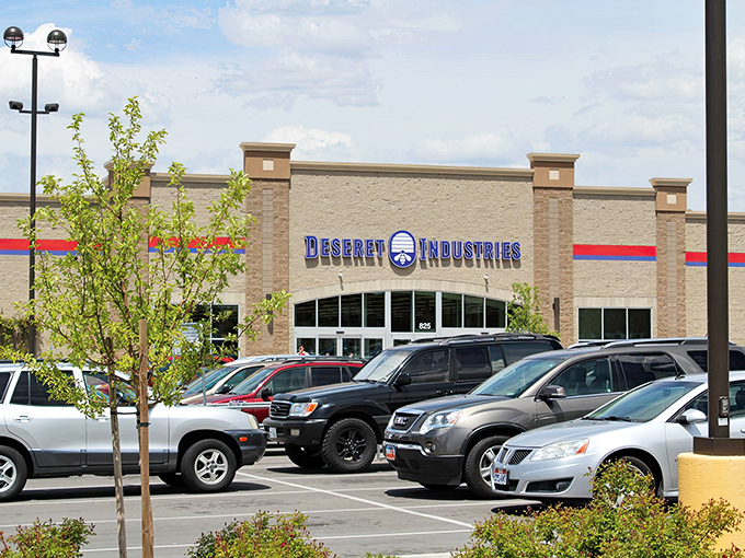 The Deseret Industries in Nampa stands ready for treasure hunters, its spacious parking lot promising a day of thrifting adventures ahead.