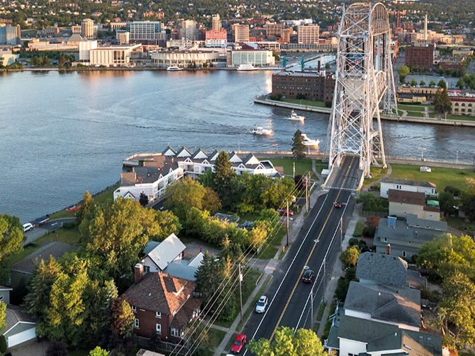 Duluth's stunning aerial view showcases the lift bridge connecting communities and connecting you to great deals.