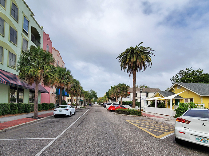 Fernandina Beach's palm-lined streets showcase island living where colorful buildings and relaxed vibes create perfect family getaway magic.