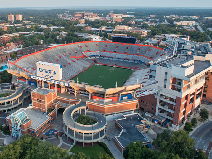 Game day energy without beachfront costs! Gainesville's Ben Hill Griffin Stadium brings excitement to this affordable college town.