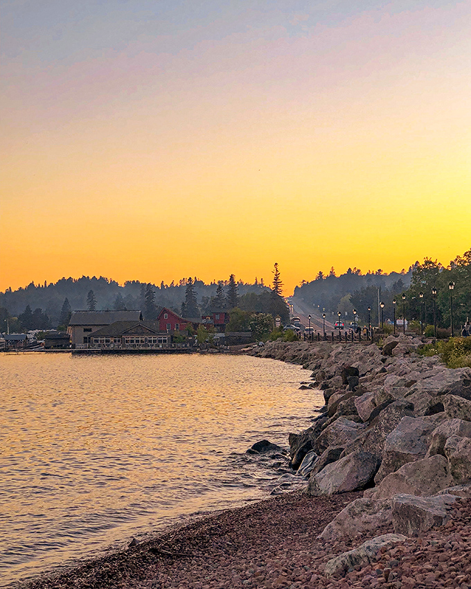 Grand Marais sunset paints Lake Superior in golden hues that would make Monet weep.