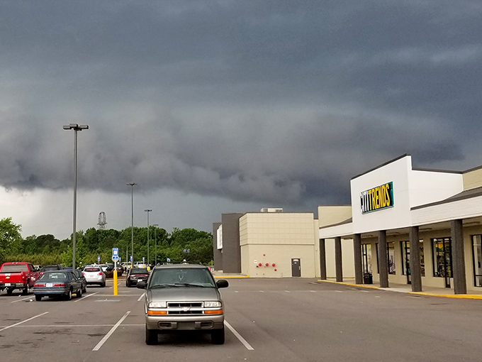 Storm clouds brewing? Perfect timing to duck inside Harnett Crossing for some therapeutic discount therapy.