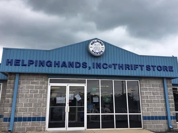 Helping Hands' bright blue building stands out like a beacon for bargain hunters in Bentonville.