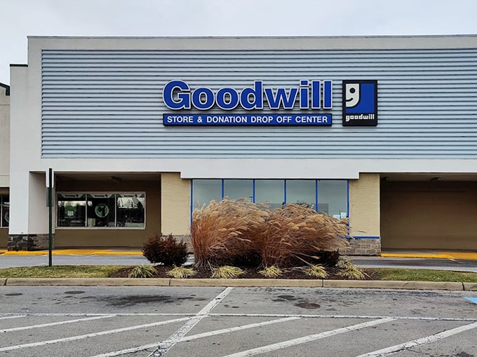 That familiar blue smile welcomes bargain hunters to a treasure trove of secondhand surprises.