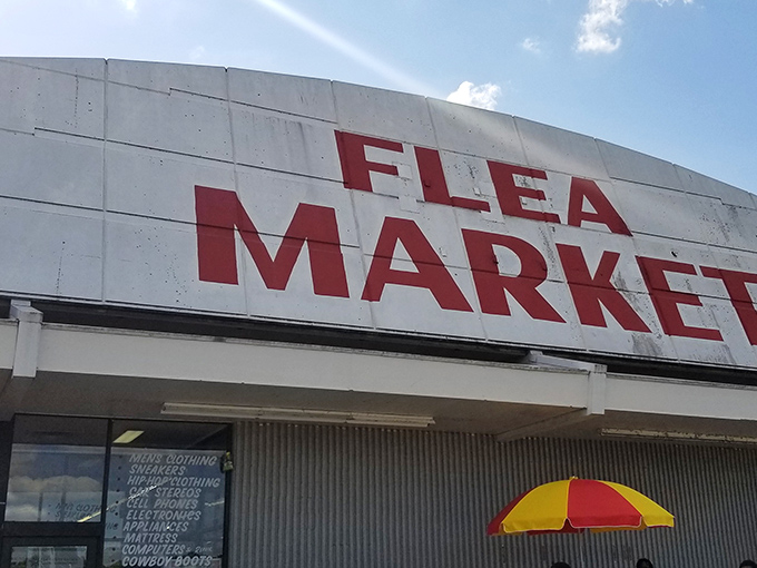 The no-nonsense signage at Jefferson Davis Flea Market promises exactly what it delivers&mdash;a bargain hunter's paradise!