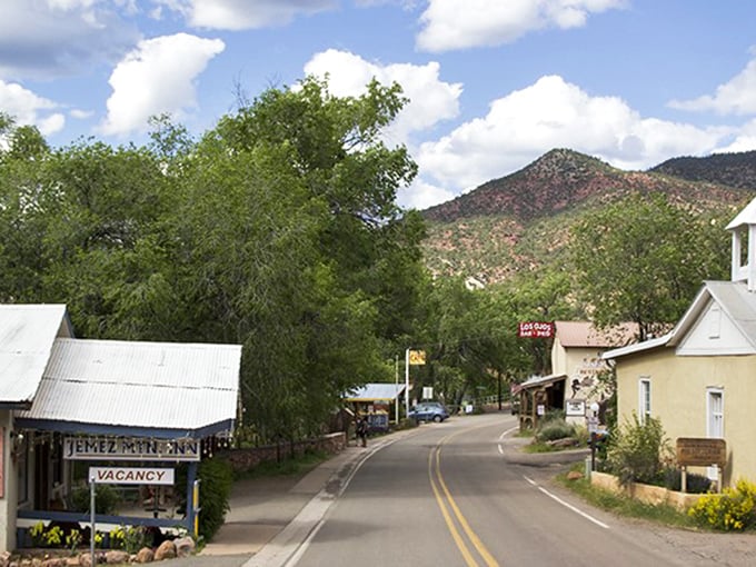 Jemez Springs nestles in red rock country where the mountains cradle this tiny town like precious treasure.