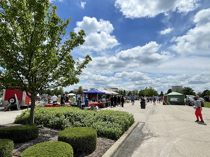 Under perfect Illinois skies, Kane County's outdoor market transforms ordinary parking lots into extraordinary hunting grounds for one-of-a-kind treasures.