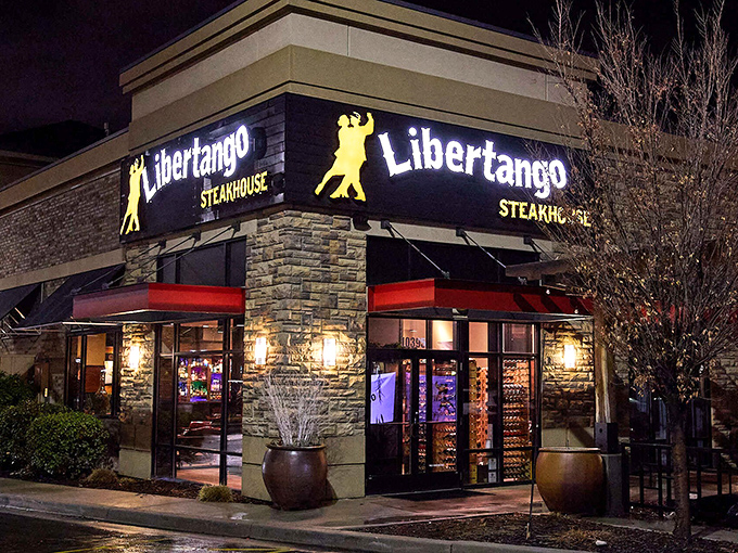 Evening lights illuminate where Argentine passion meets Utah hospitality in perfect steakhouse harmony.