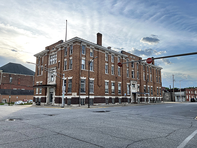 Historic brick buildings line Logansport's main street, where your Social Security check stretches like taffy at an old-fashioned candy store.
