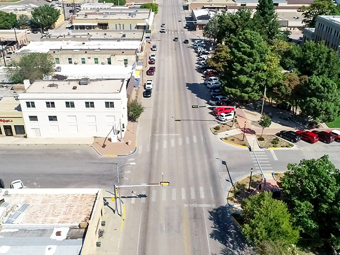 Bird's eye bargains! From above, Lovington's main drag reveals a town where your dollar flies further than anywhere else in the Land of Enchantment.