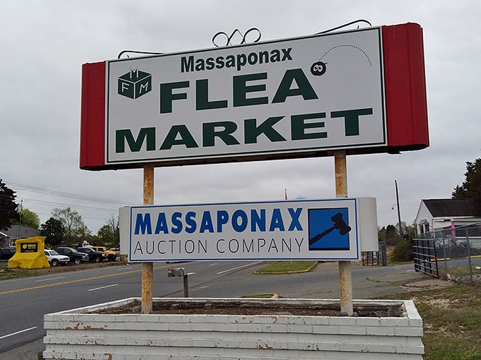 The sign says it all - Massaponax Flea Market welcomes bargain hunters and curious browsers alike.