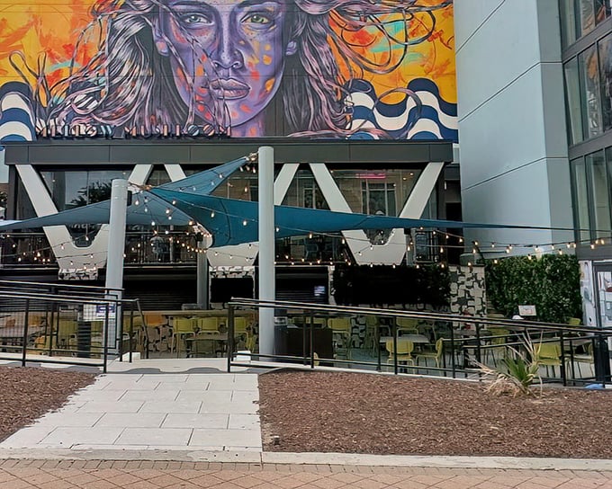 Mellow Mushroom's vibrant mural and modern design prove that sometimes pizza places can be feast for the eyes and stomach.