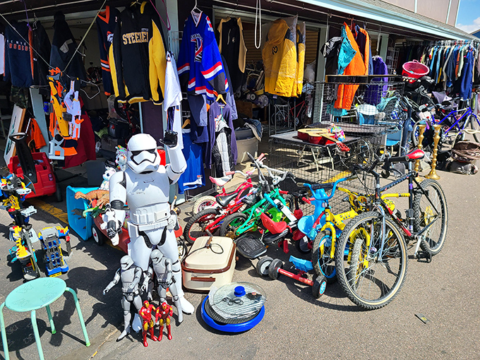 Mile High's outdoor sprawl looks like your neighbor's yard sale ate vitamins and became a shopping village.