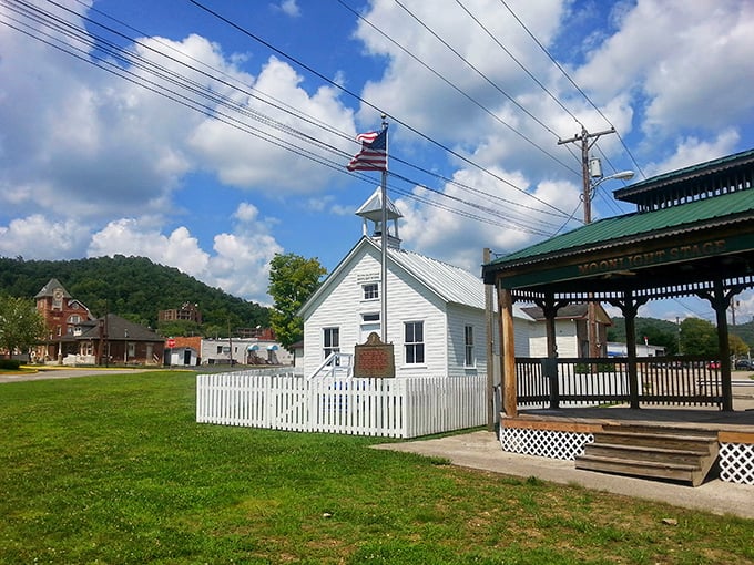 A white chapel and waving flag capture the heart of Morehead, where history, community, and quiet charm come together.