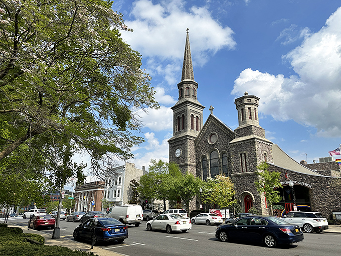 Morristown's historic church stands proud, a stone sentinel watching over the town where Washington's army once camped through brutal winters.