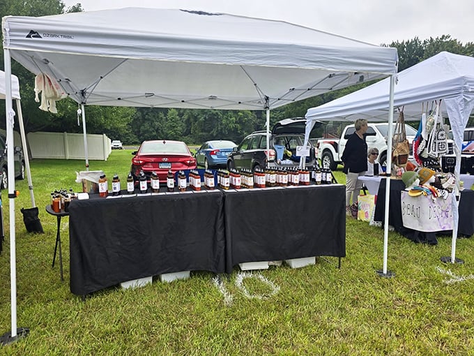 Those neat vendor displays under white tents create a shopper's paradise that's organized and inviting.
