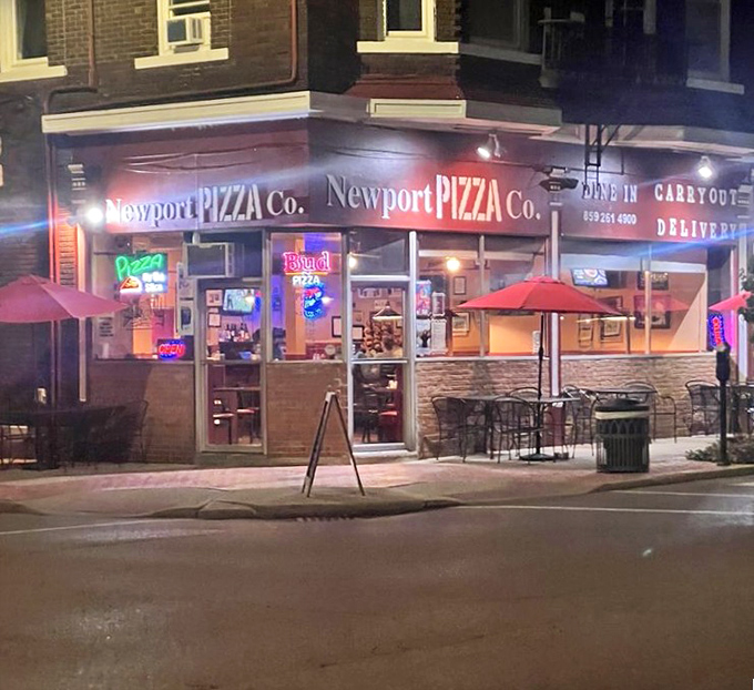Newport Pizza Company's corner spot glows like a lighthouse for the pizza-starved, beckoning with neon warmth.